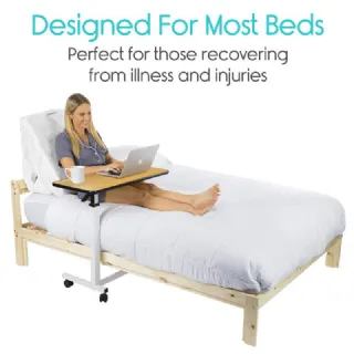 Adjustable Overbed Table with Wheels by Vive Health