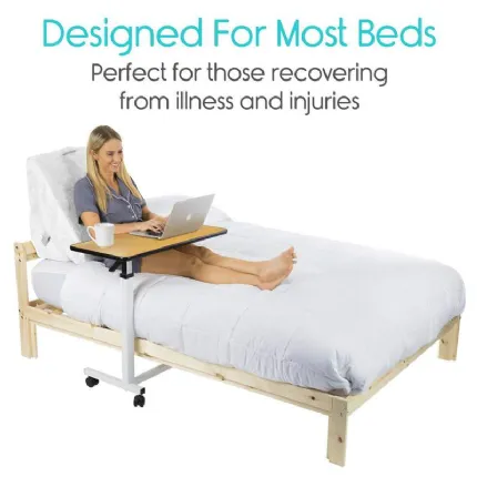 Adjustable Overbed Table with Wheels by Vive Health