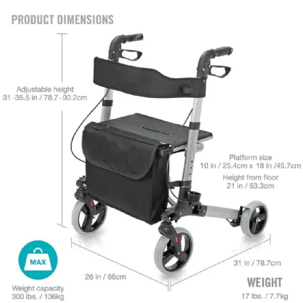 HealthSmart Gateway Aluminum Rollator - FREE Shipping