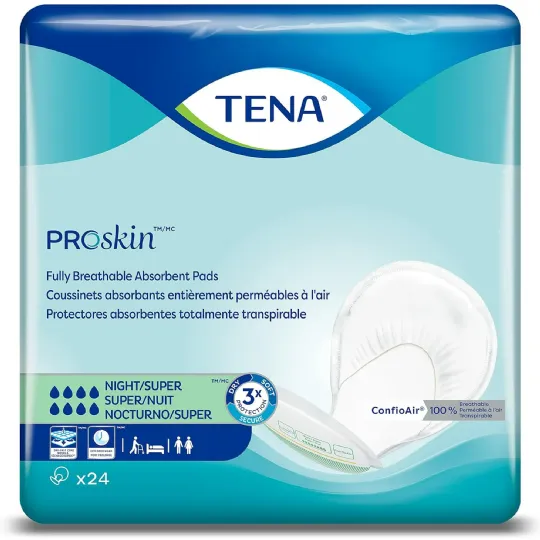 TENA Night Super Maximum Absorbency Pads for Moderate to Heavy Leaks 24 ...