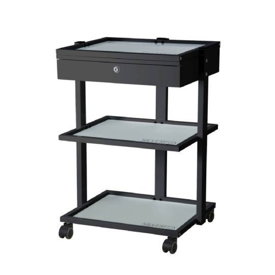 Glass Shelf Trolley Table with Locking Drawer from Silverfox