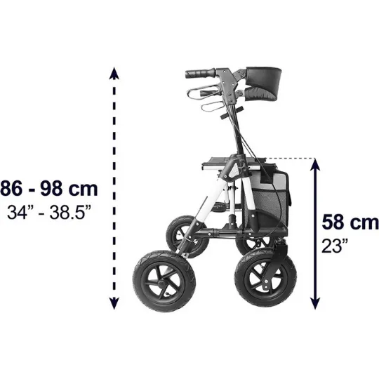 All Terrain Rollator Walker with Seat by KMINA - Foldable with Large Basket