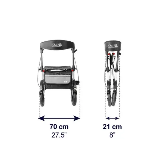 All Terrain Rollator Walker with Seat by KMINA - Foldable with Large Basket