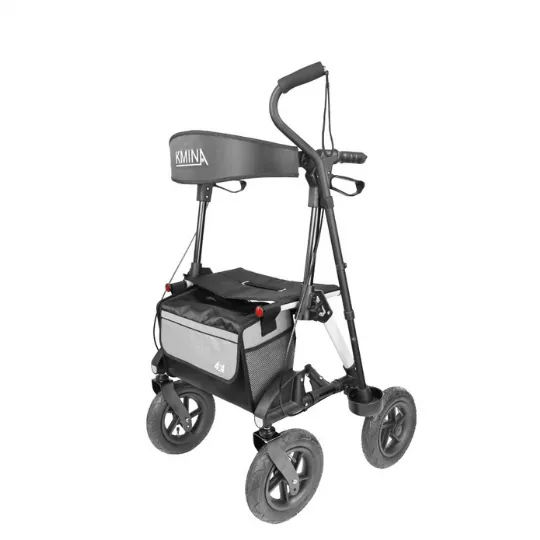 All Terrain Rollator Walker with Seat by KMINA - Foldable with Large Basket