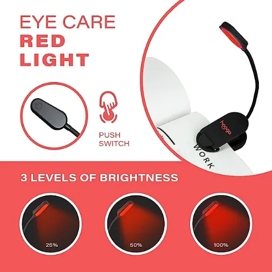 Clip-On Red Light for Reading, Rechargeable and Flexible Neck ...