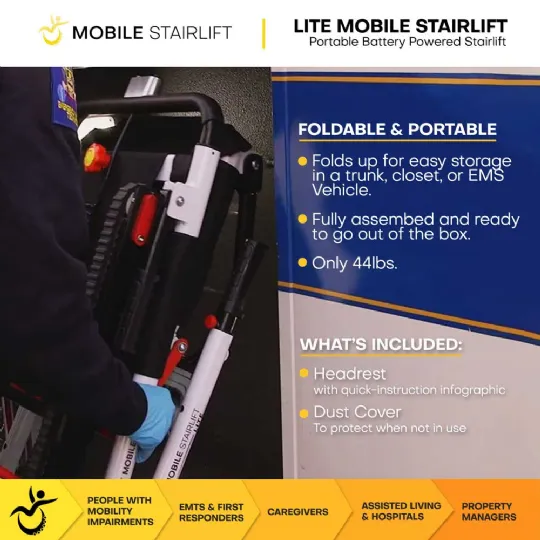 Mobile Stair Chair Lift LITE - 250 Pound Weight Capacity and Runs up to ...