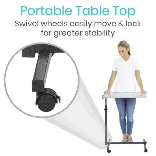 Compact Tilting Overbed Table with Wheels by Vive Health