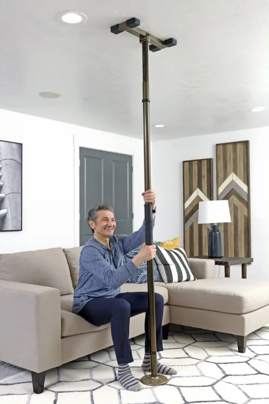 Security Pole with Curved Grab Bar and Attachments