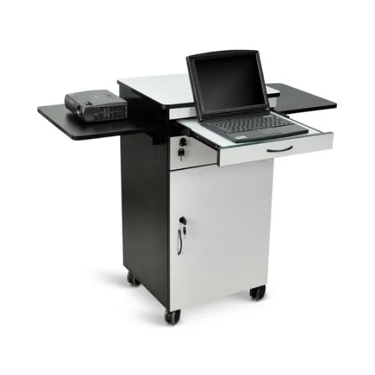AV Presentation Cart with Locking Cabinet and Rolling Casters
